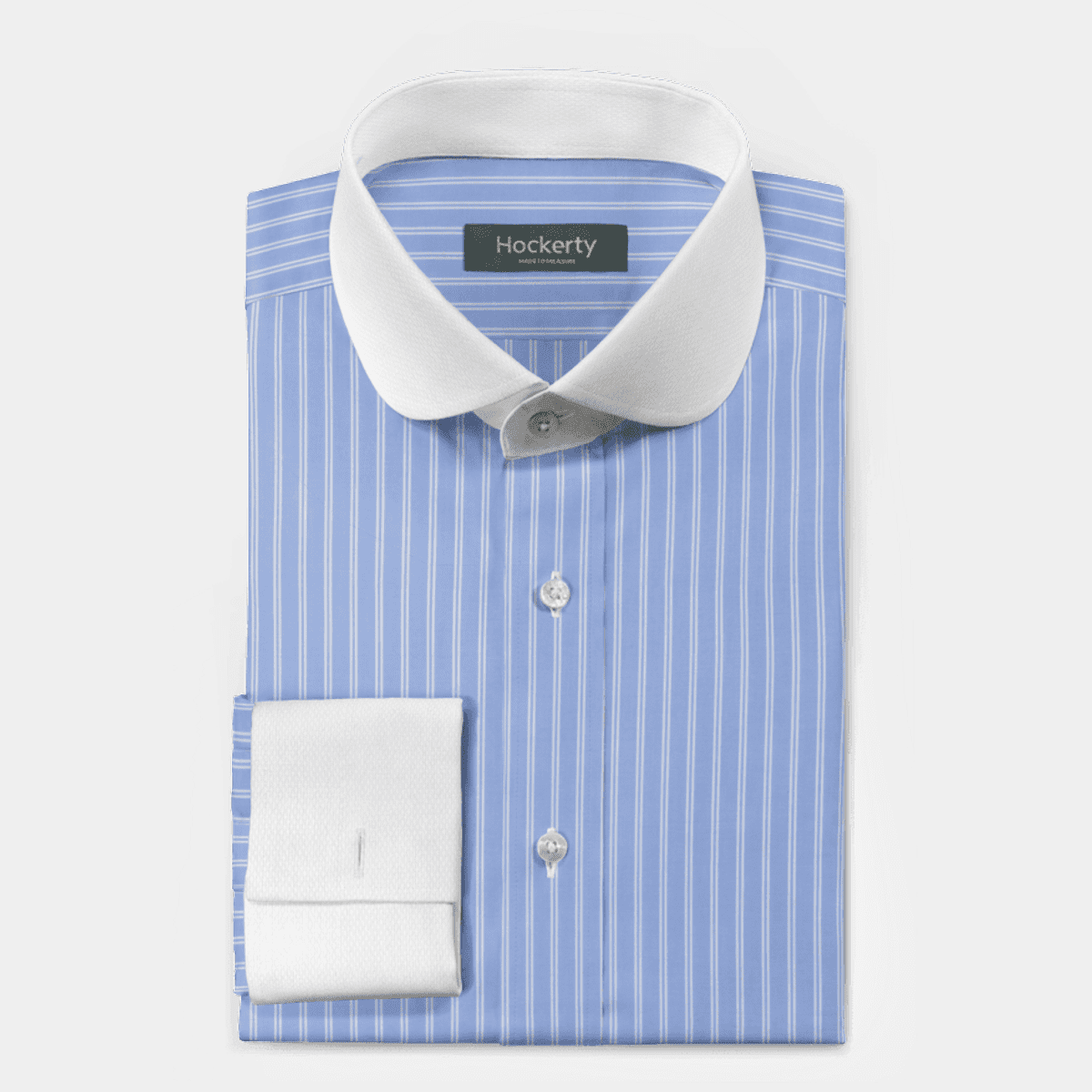 Light blue double stripe french cuff poplin penny collar Shirt with ...