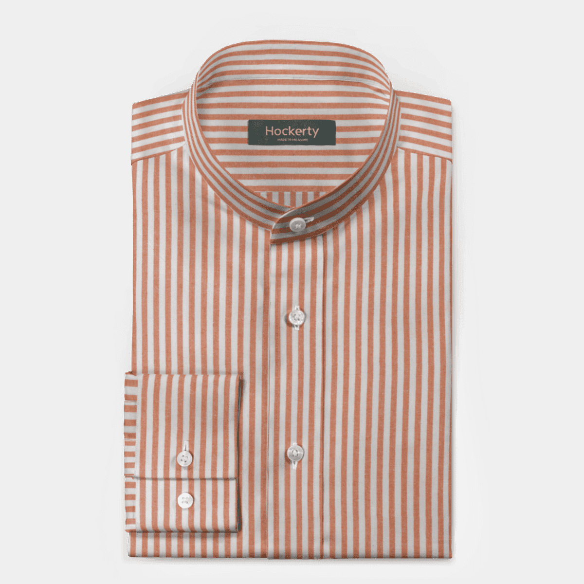 Terracotta banker stripes poplin mao collar Shirt