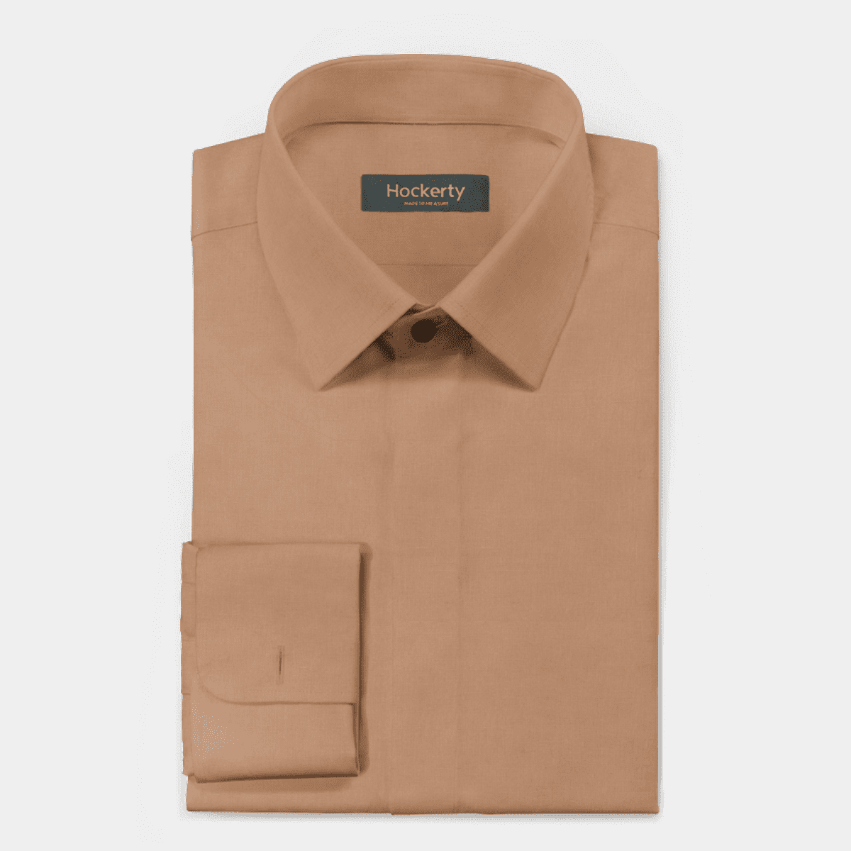 Stretch camel double cuff linen-cotton Shirt with hidden buttons