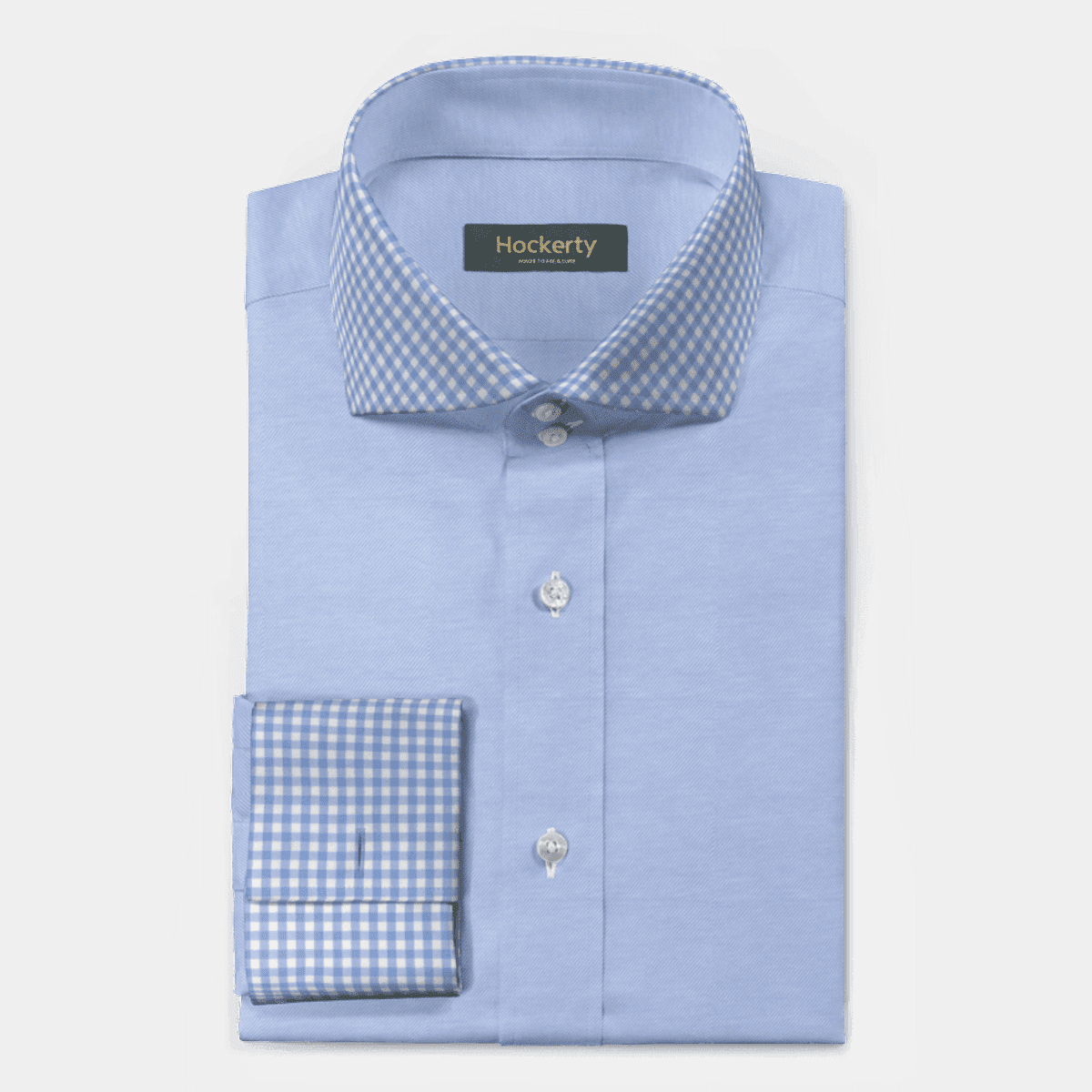 Easy-iron light blue double cuff 2 buttons collar stretch Shirt with ...