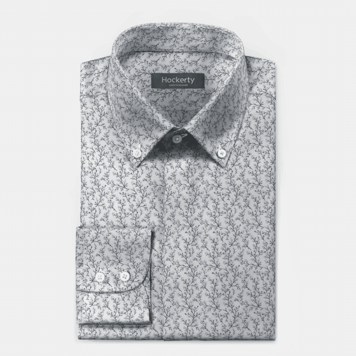 Premium gray floral poplin button down Shirt with hidden buttons