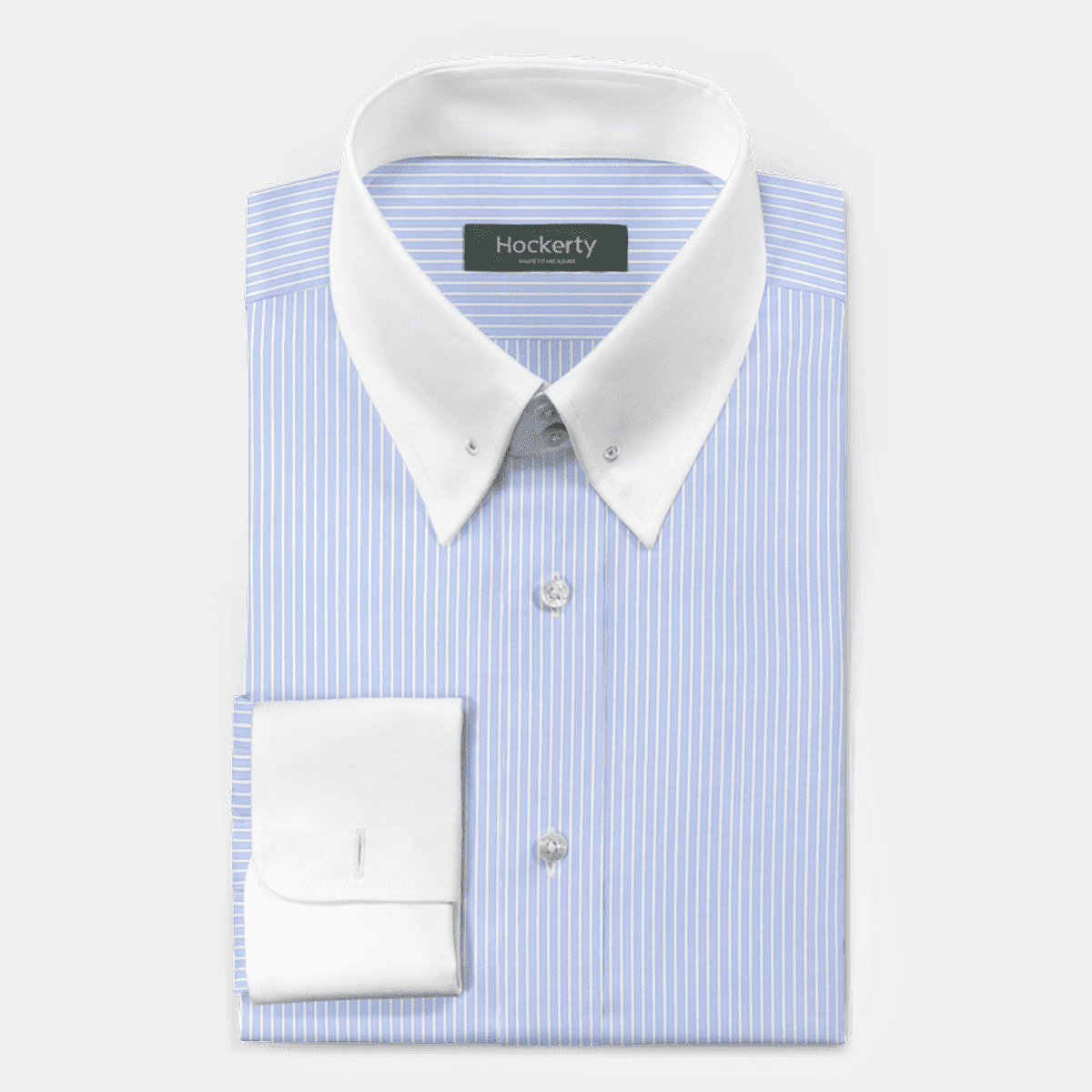 Light blue striped double cuff herringbone 2 buttons collar Shirt with ...