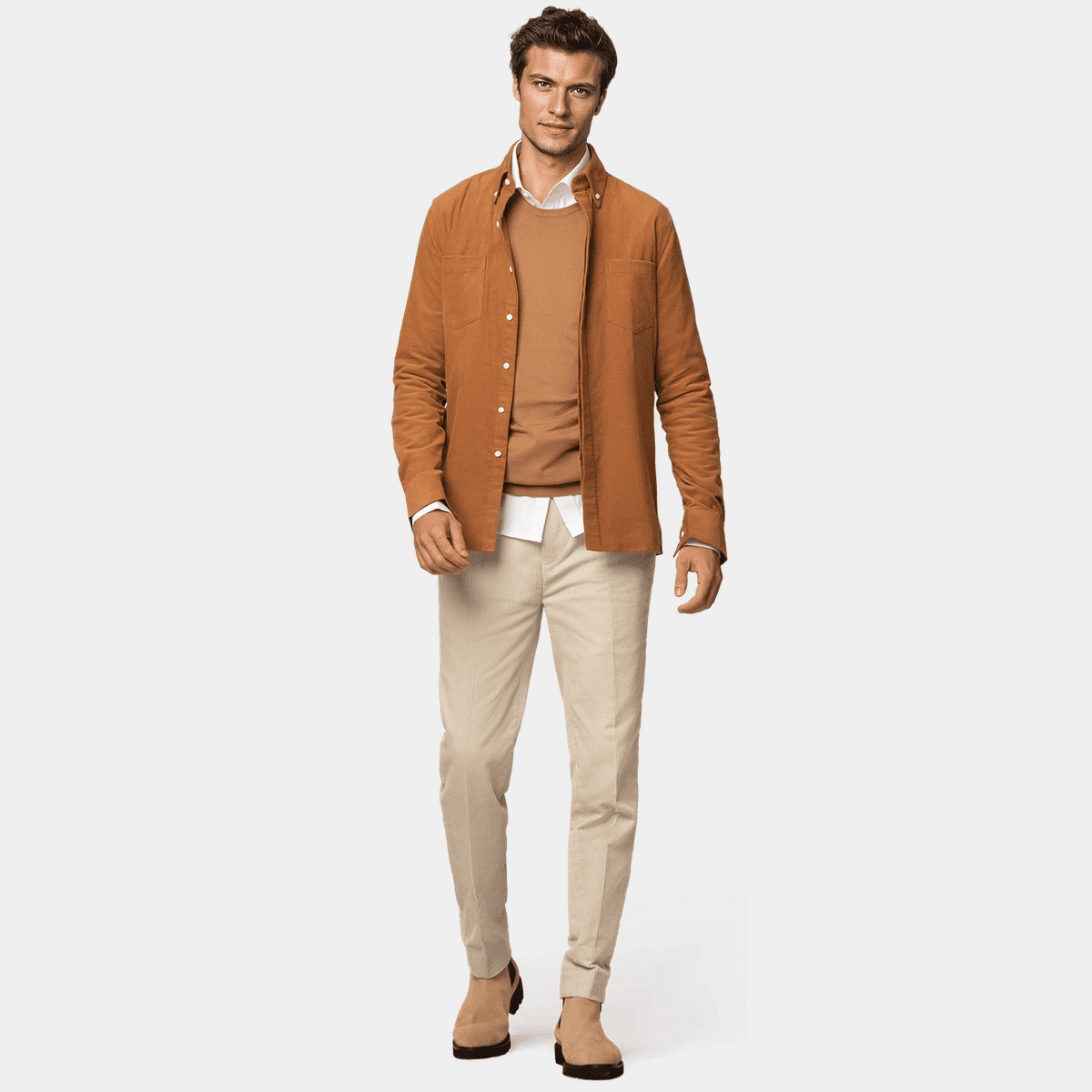 Copper micro-corduroy 100% cotton button down Shirt with hidden buttons