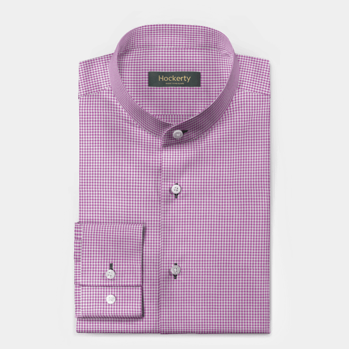 Light purple gingham 100% cotton banded collar Shirt