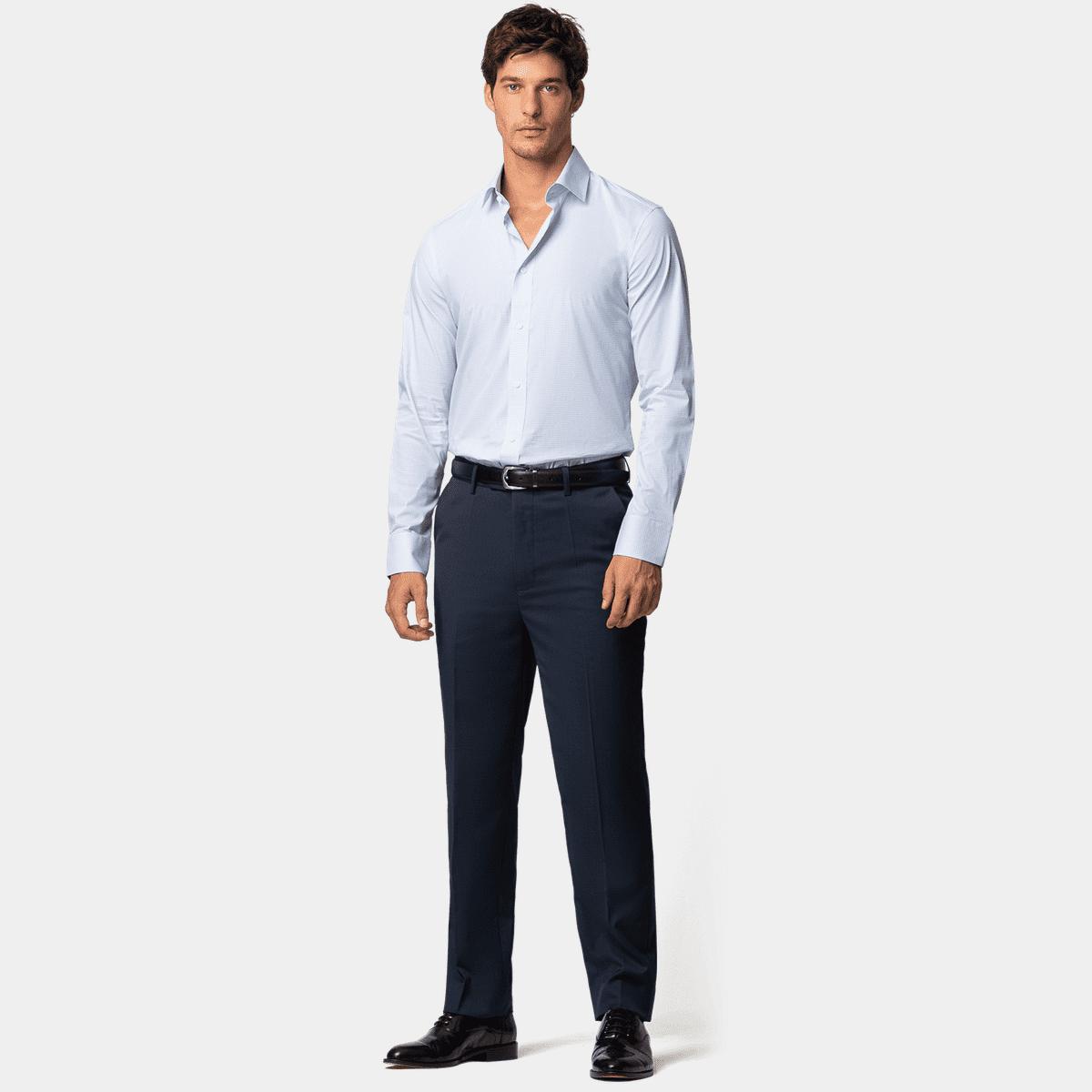 Light blue graph check poplin stretch Shirt