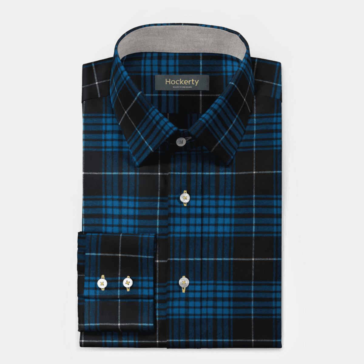 Blue plaid flannel Shirt with contrast collar