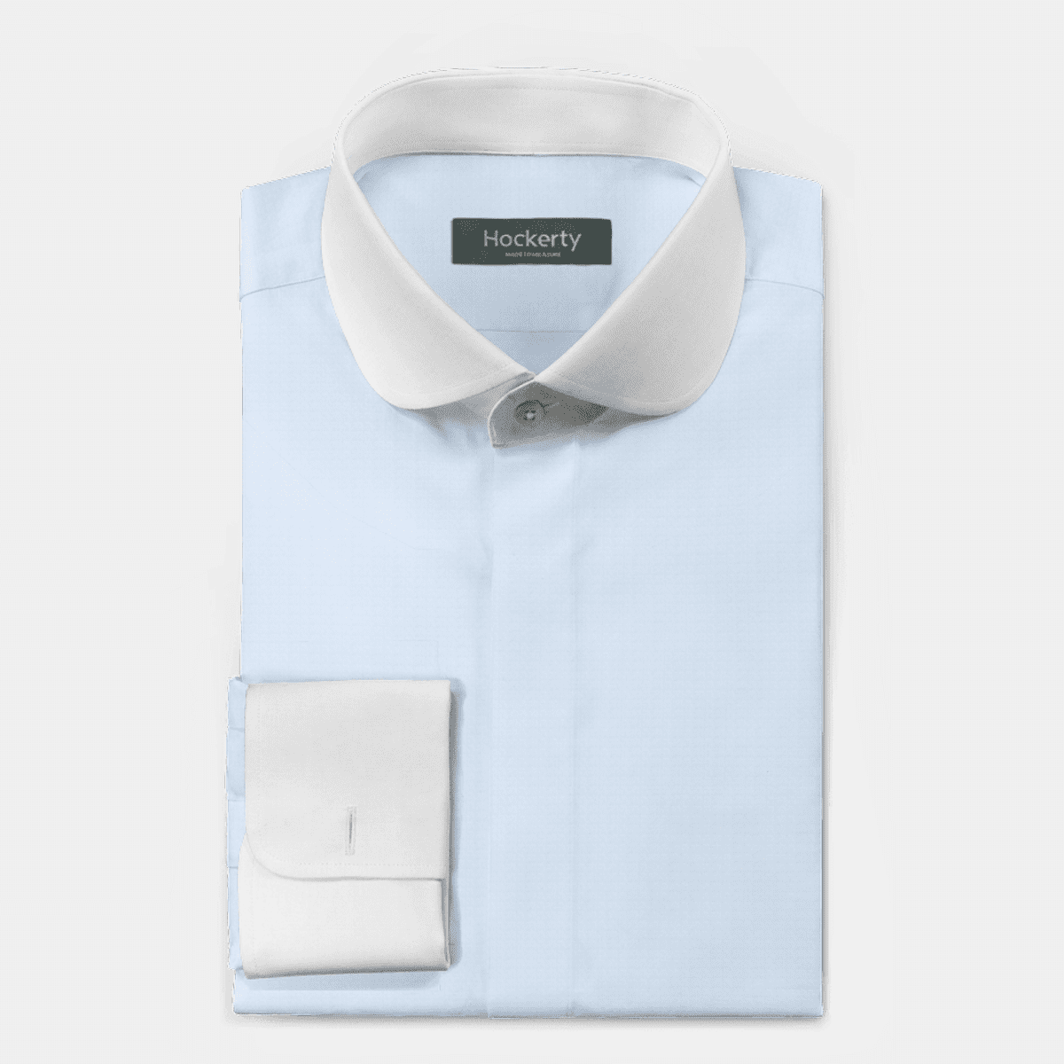Premium easy-iron light blue double cuff pinpoint round collar Shirt ...
