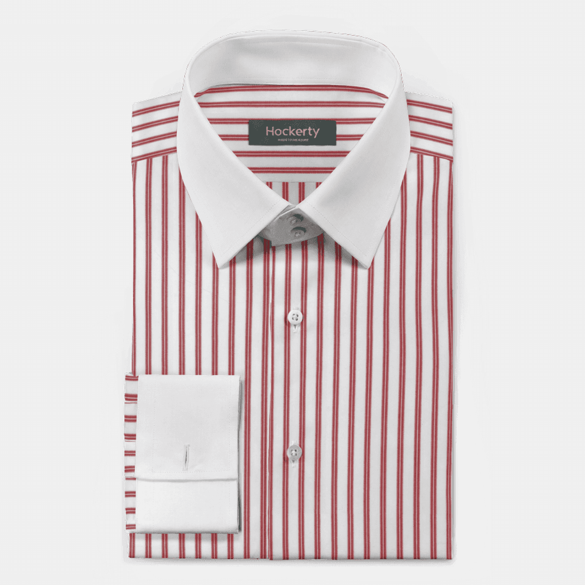 Chemise en popeline rouge double rayure col 2 boutons avec col contrasté