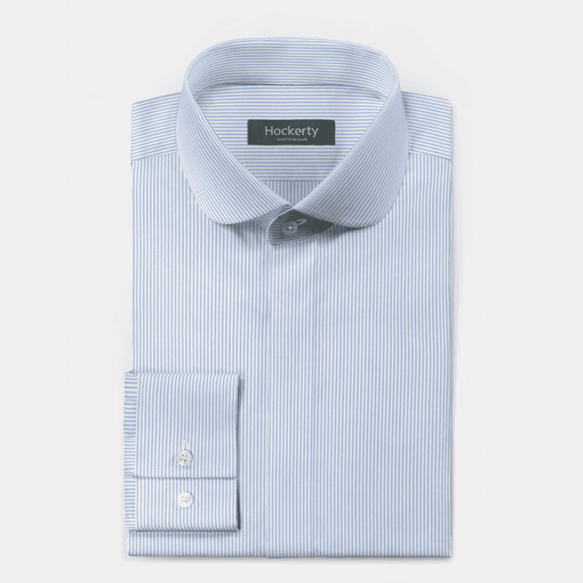Light blue bengal stripes poplin club collar Shirt with hidden buttons