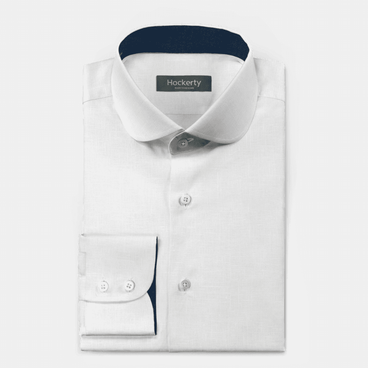 White linen-cotton penny collar Shirt with contrast collar