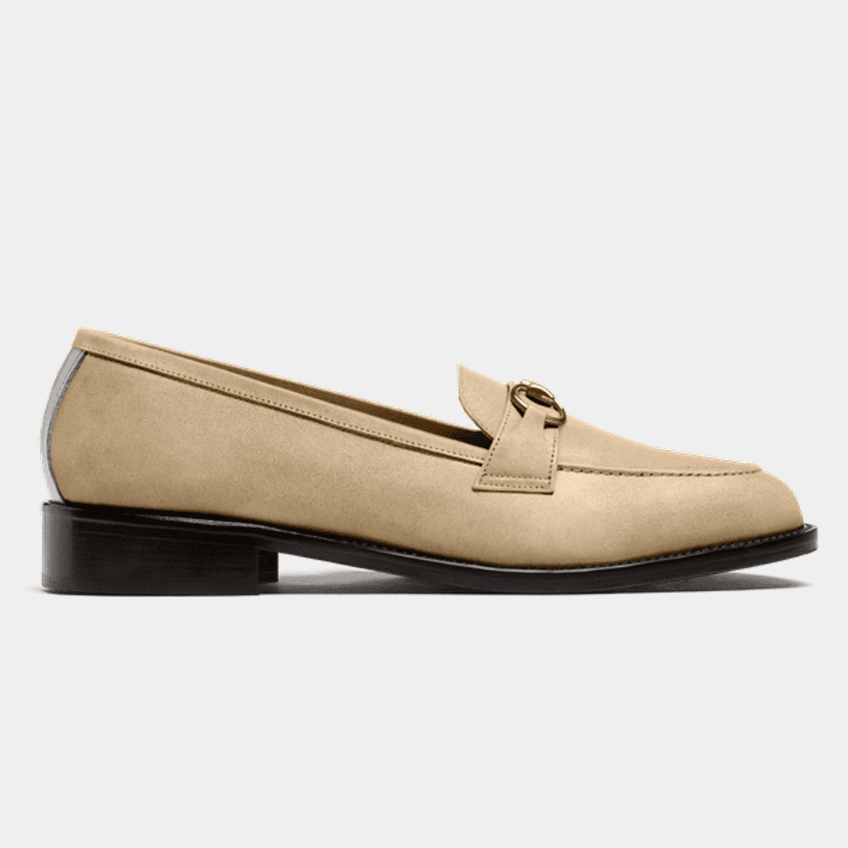 Horsebit Loafer in beige & white suede & leather