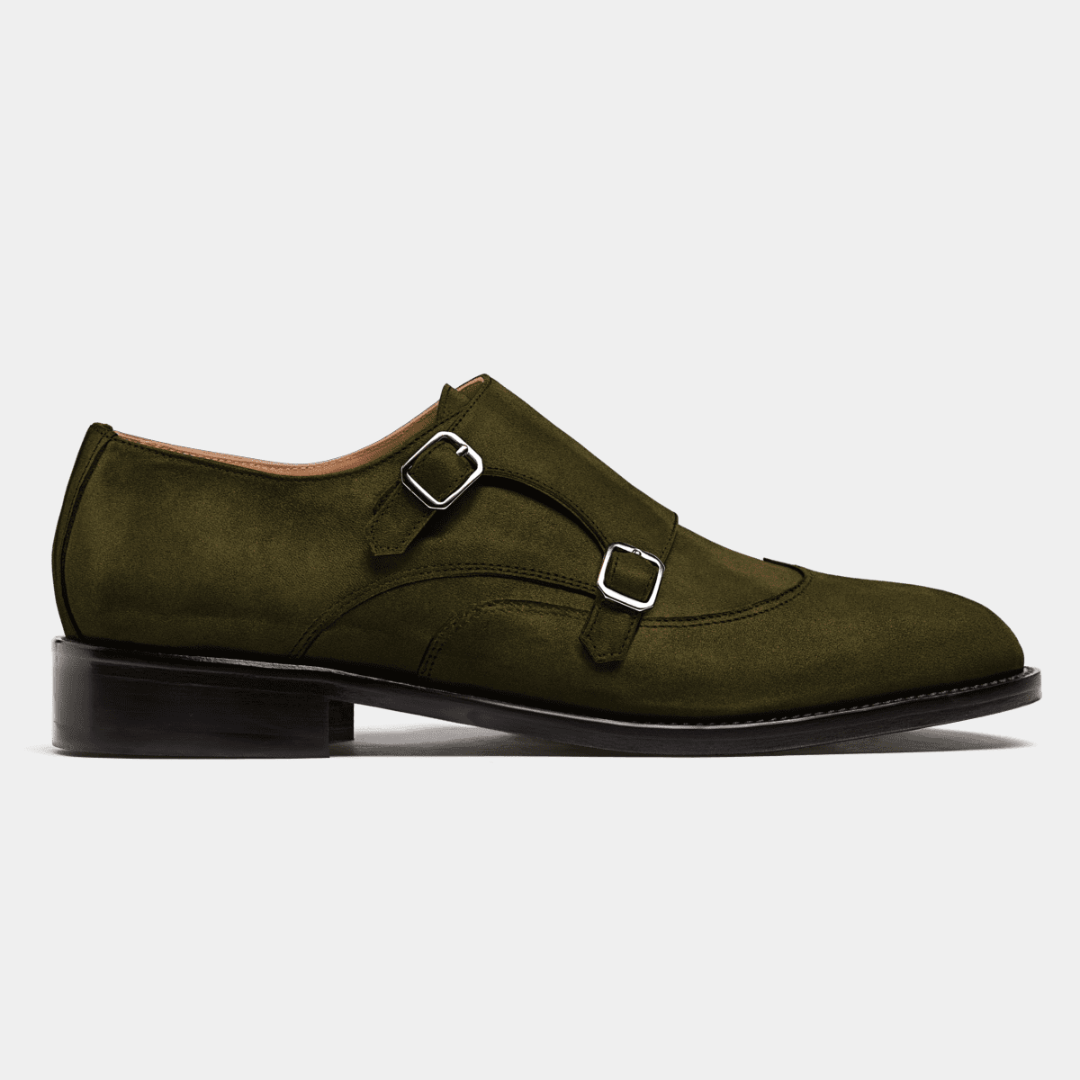 Wingtip Double Monk shoes in green suede