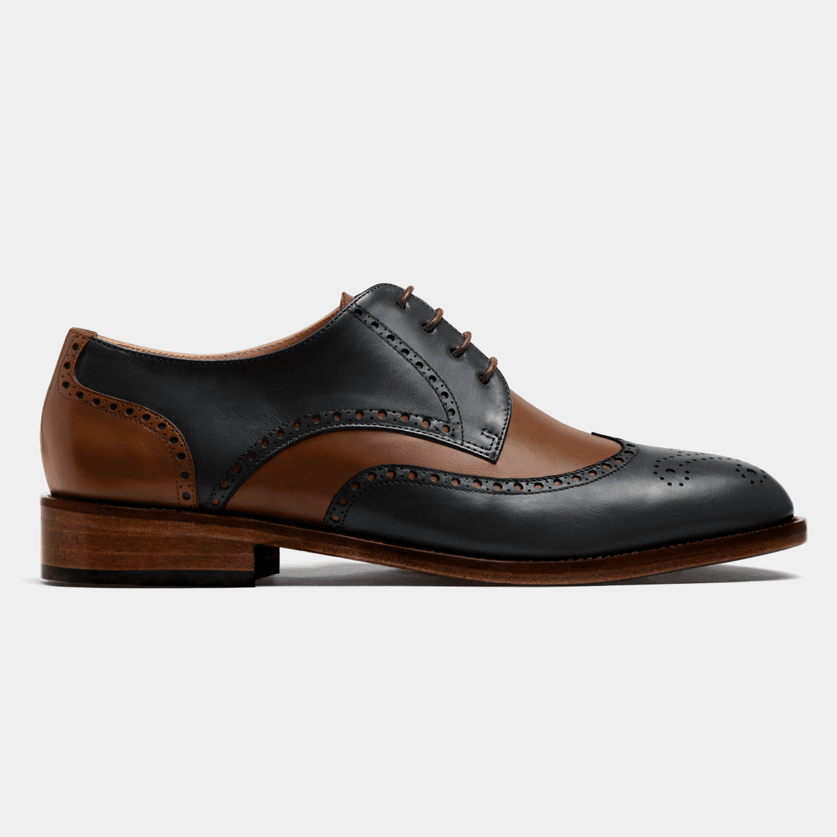 Full-Brogue Budapester Schuhe aus braunem und schwarzem Kalbsleder
