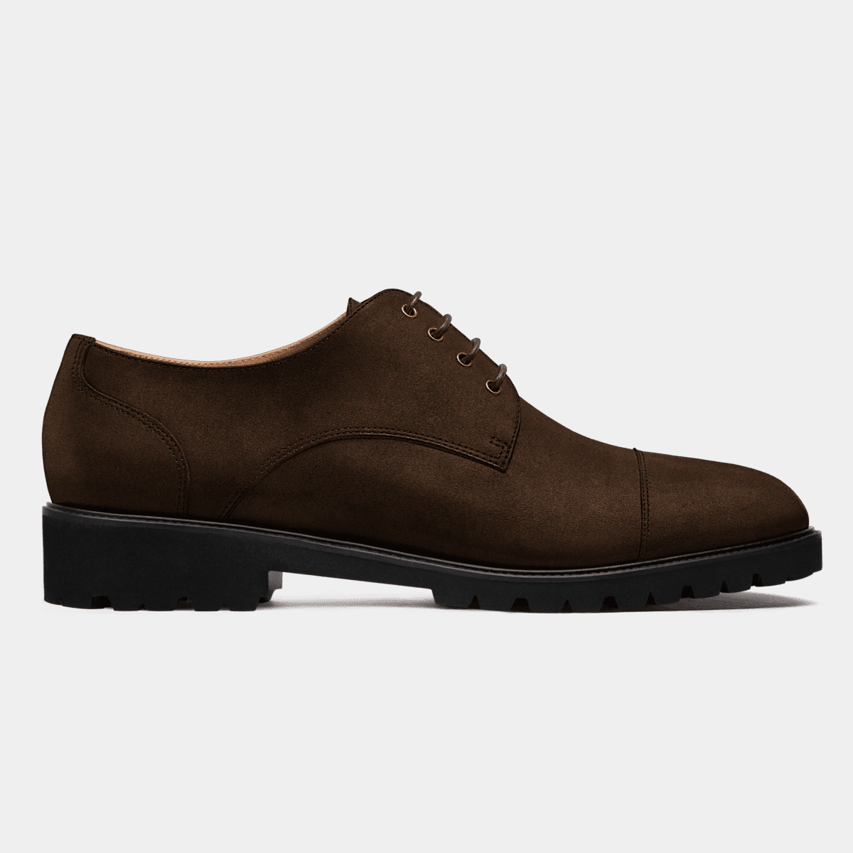 Cap toe Derby shoes in brown suede