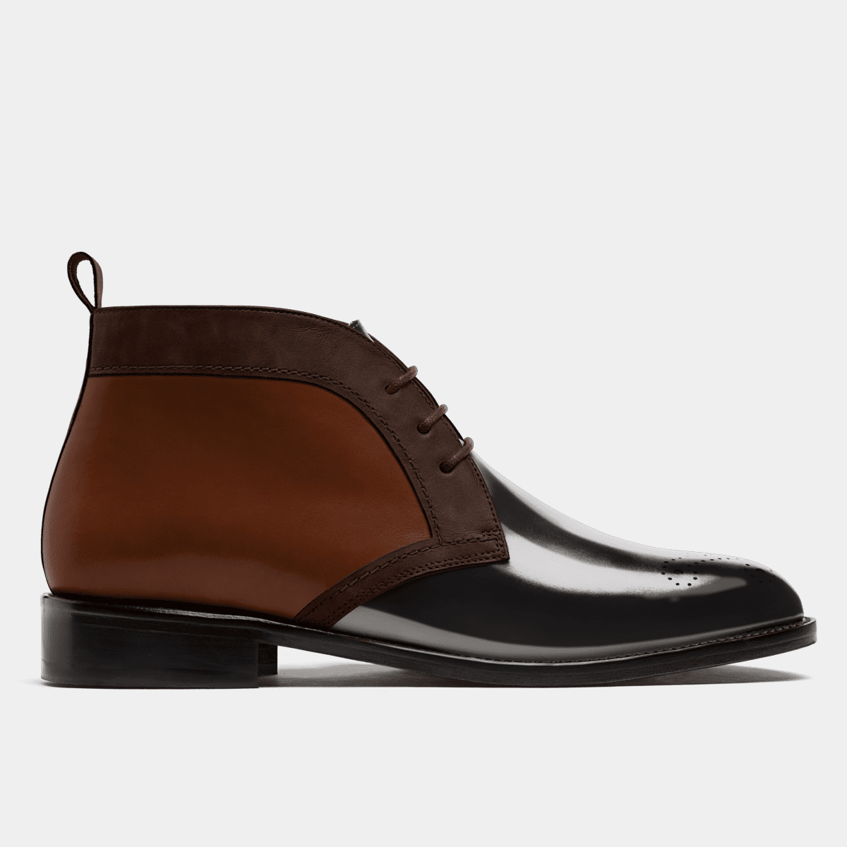 Bottes chukka en cuir et cuir ciré noir et marron avec élastique marron ...