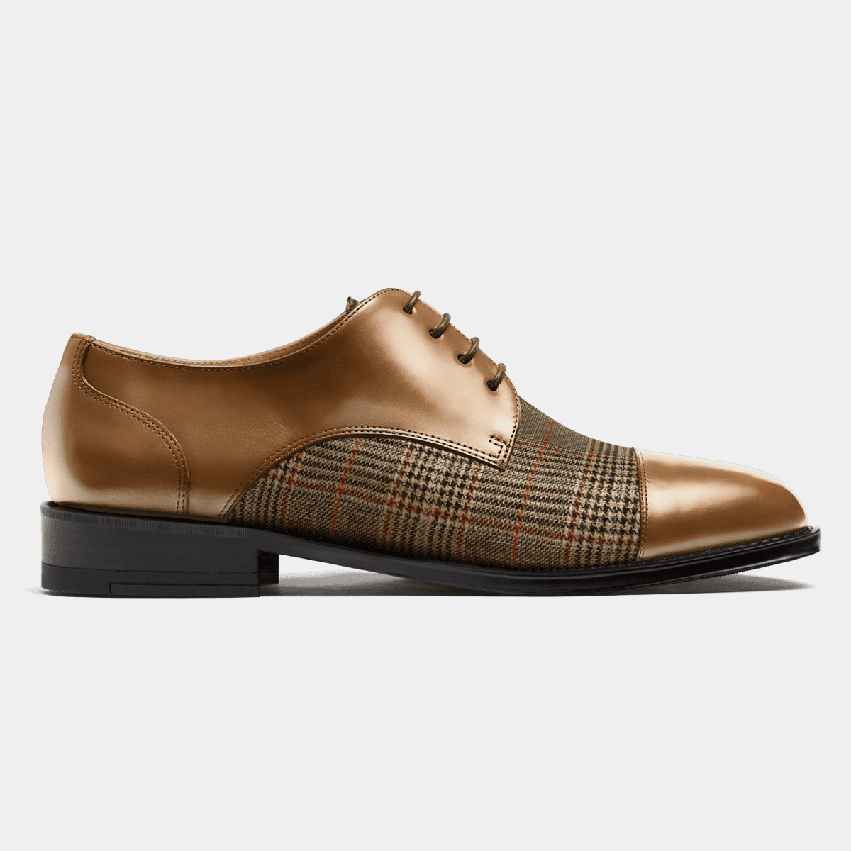 Cap-toe Derby shoes in brown tweed & leather