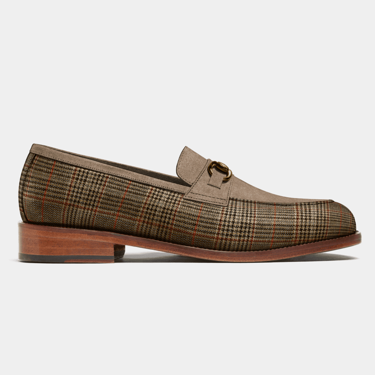 Bit loafers in brown tweed & suede