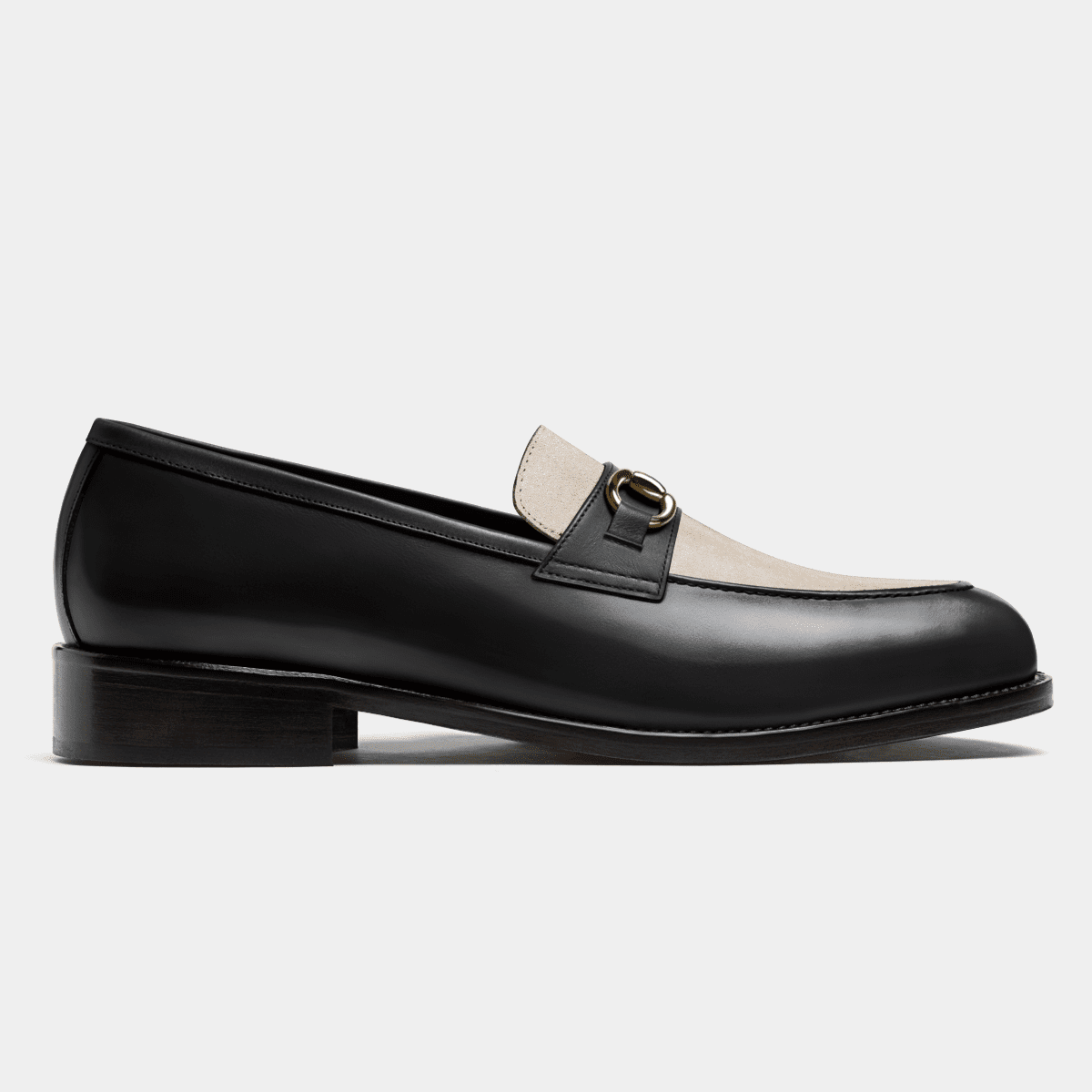 Bit loafers in black & beige leather & suede
