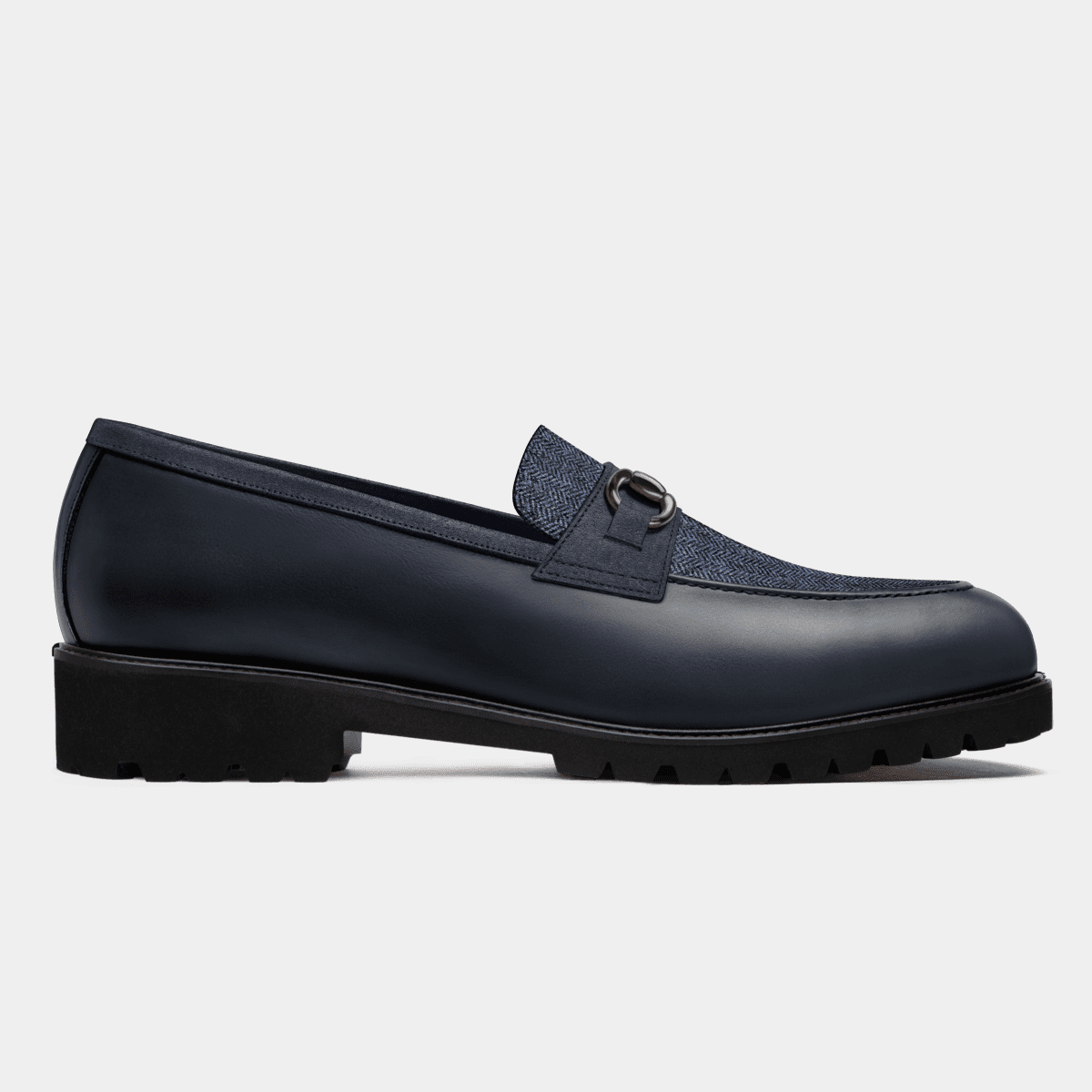 Bit loafers in blue leather, suede & tweed