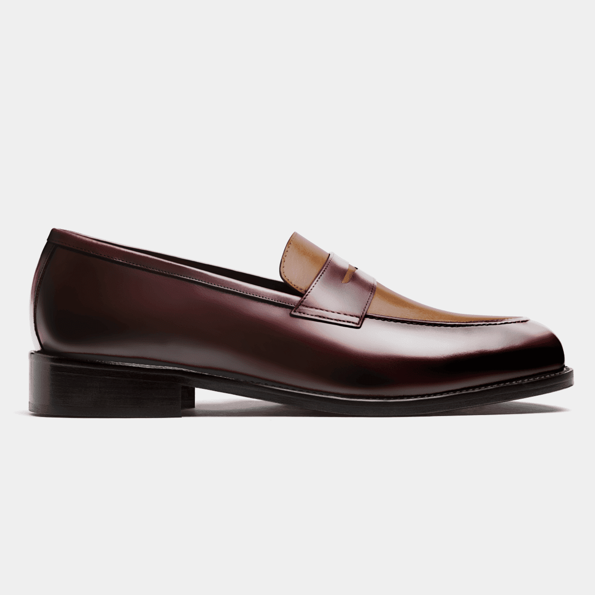 Penny Loafer en florentic y piel burdeos y marrón