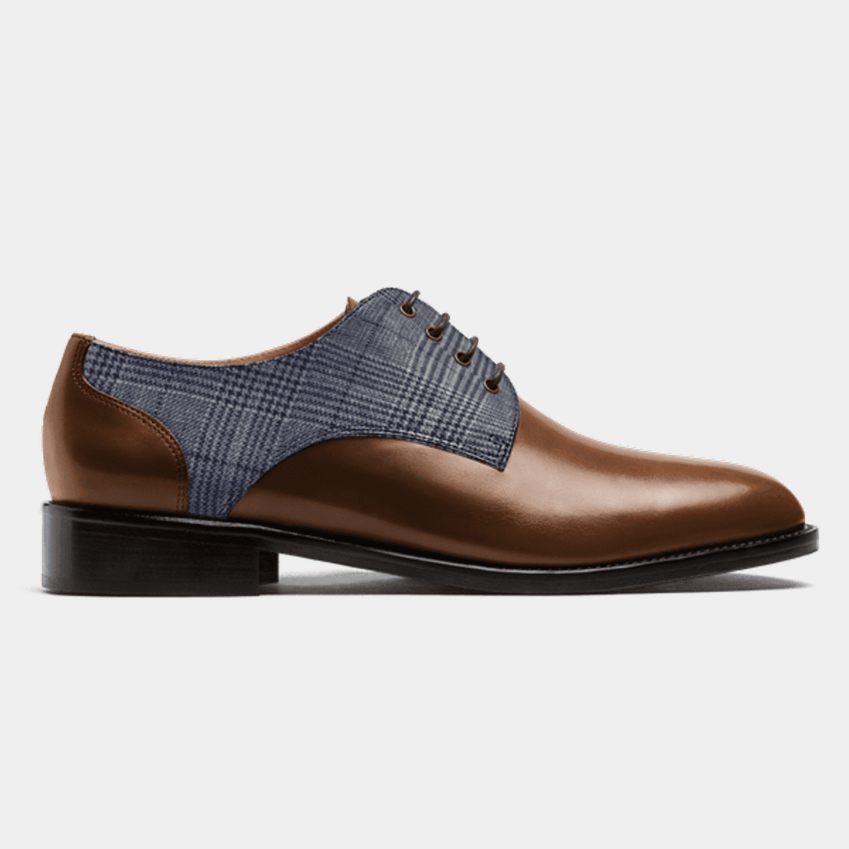 Derby shoes in brown & blue leather & tweed