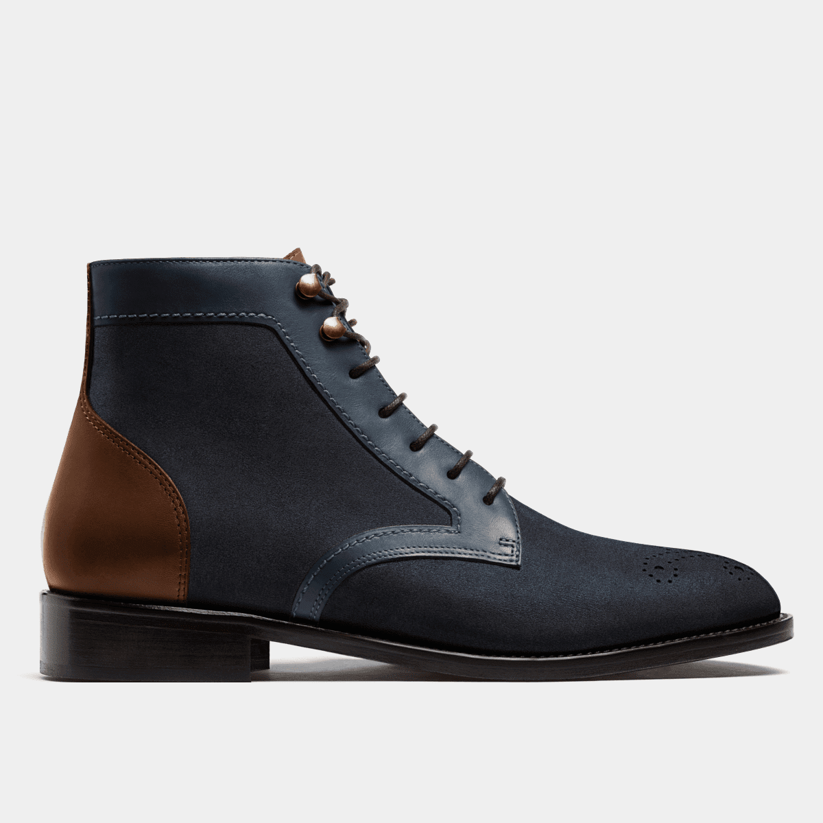 2 tone Boots in blue & brown suede & leather