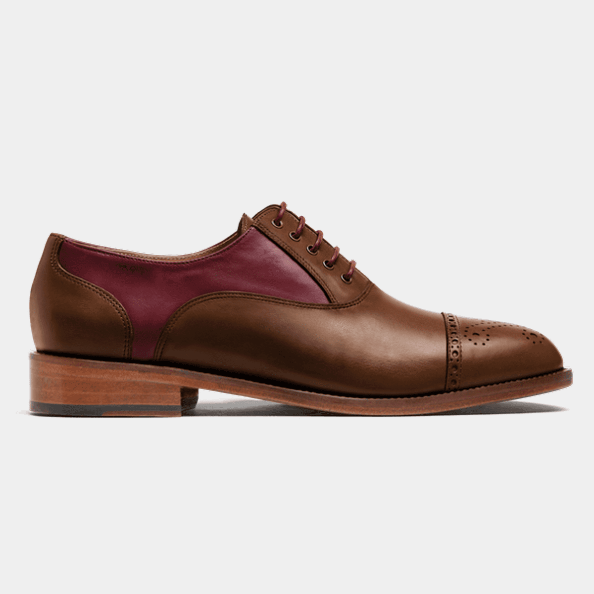 Quarter Brogue shoes in brown & burgundy leather