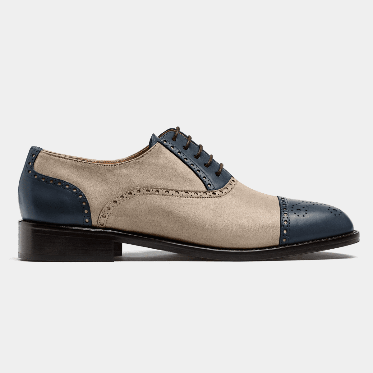 Brogues in beige & blue suede & leather