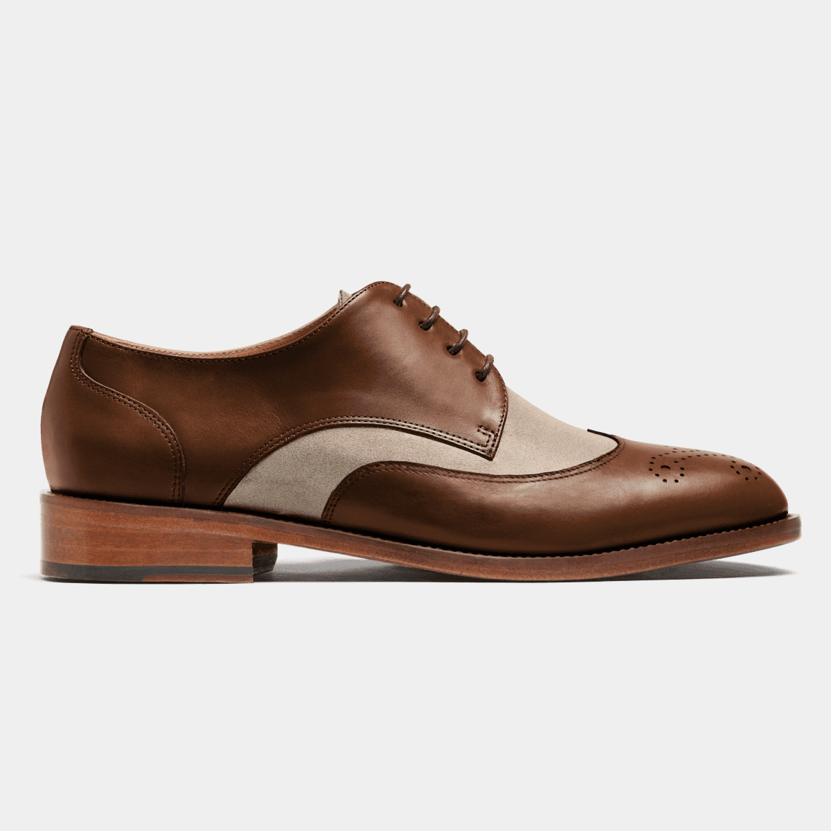Wingtip Derby shoes in beige & brown suede & leather