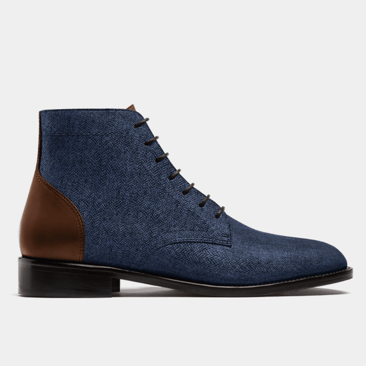 2 tone Men Boots in blue & brown tweed & leather