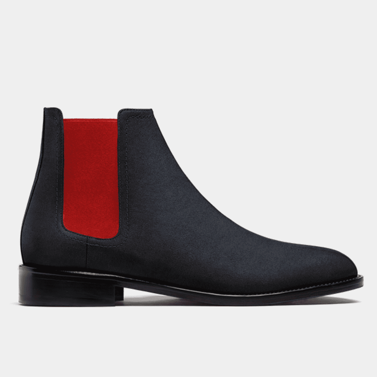 Men's Chelsea Boots in blue suede with a red elastic band