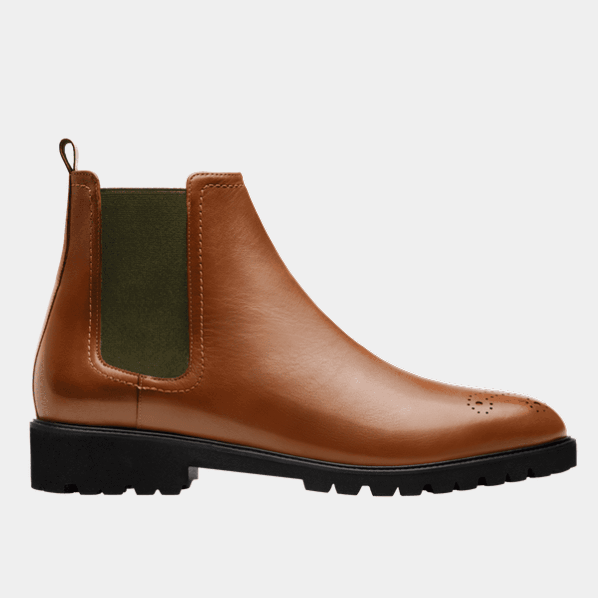 Botas Chelsea Hombre en piel marrón con elástico verde