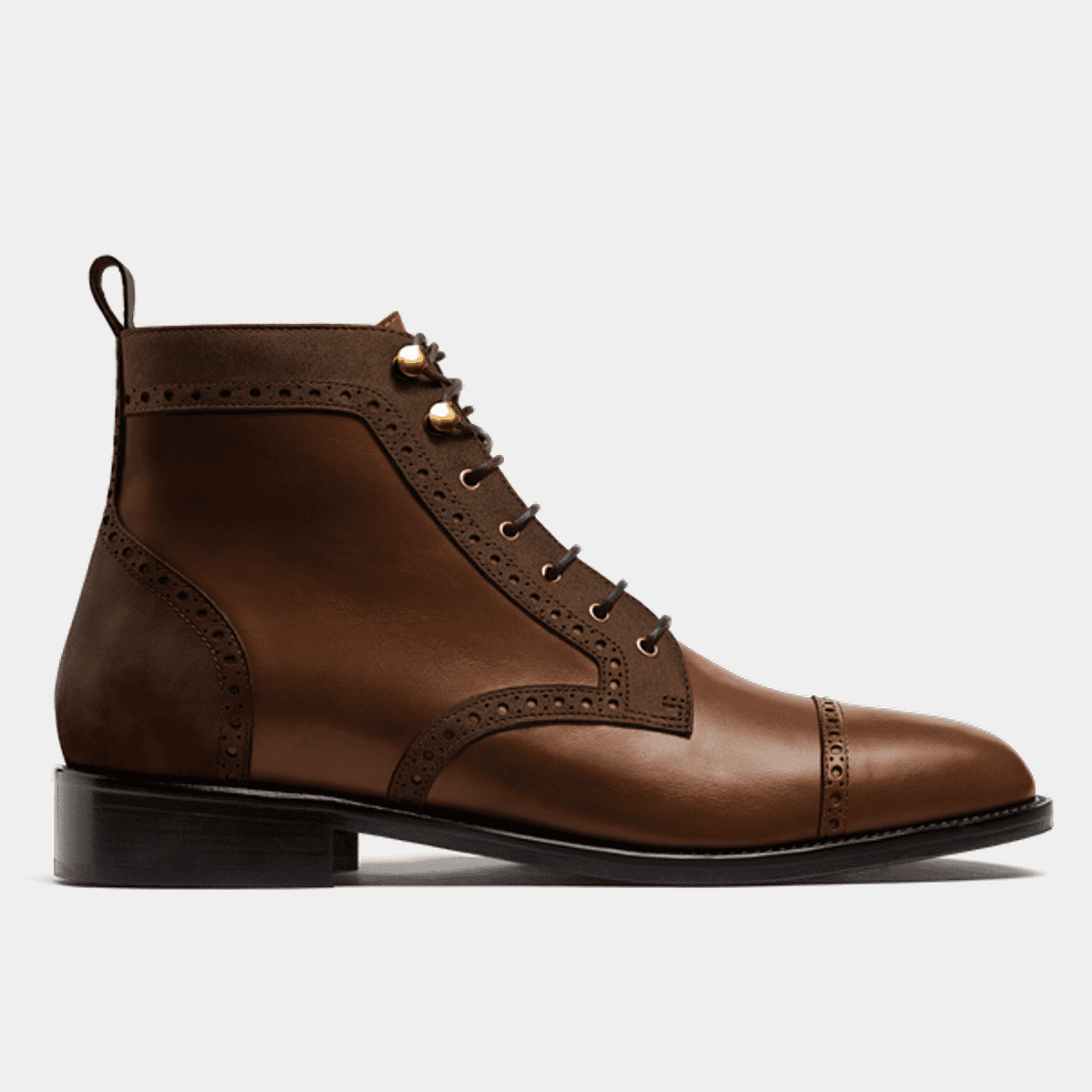 Brogue Boots in brown leather, suede & waxed leather