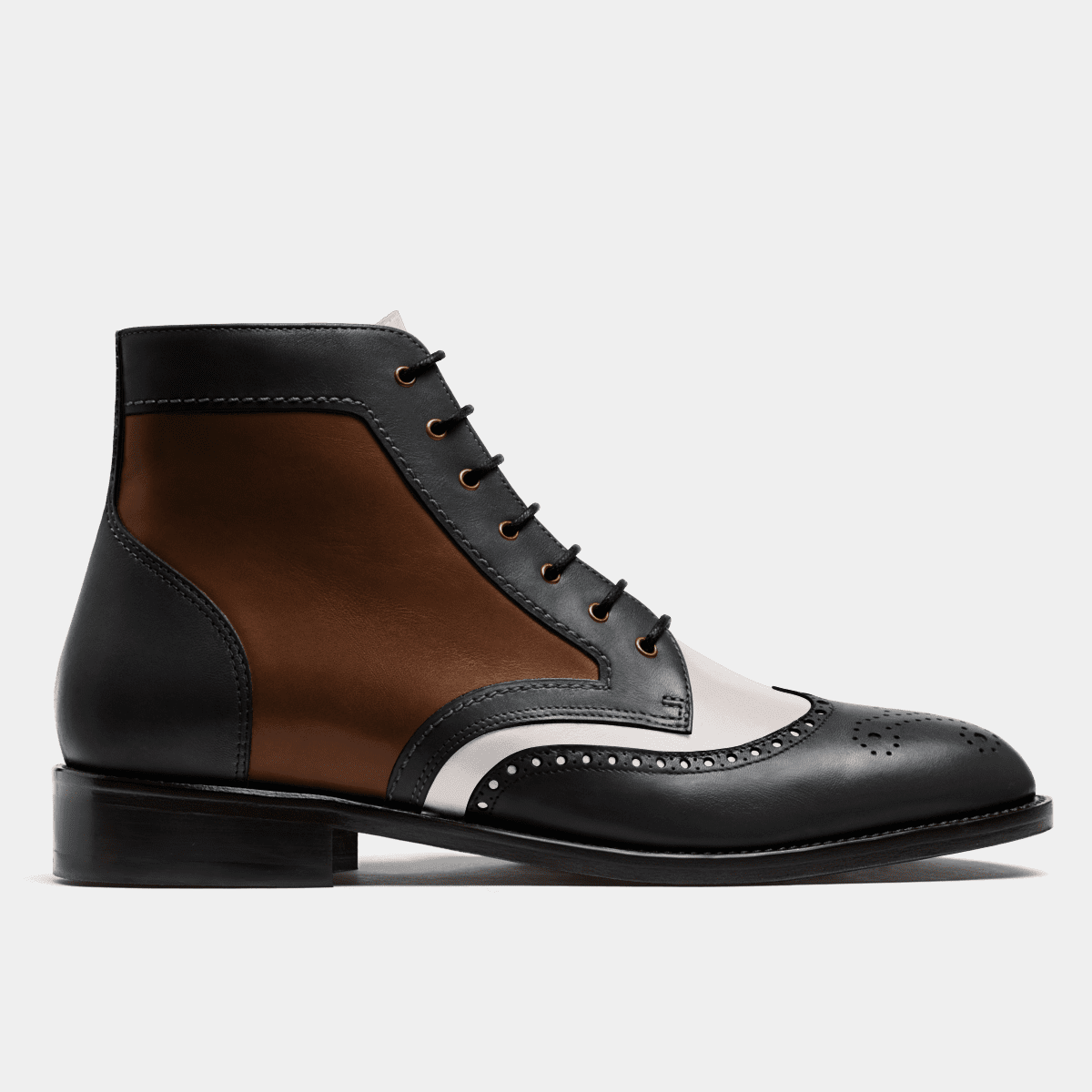 Brogue Dress Boots in white, black & brown leather