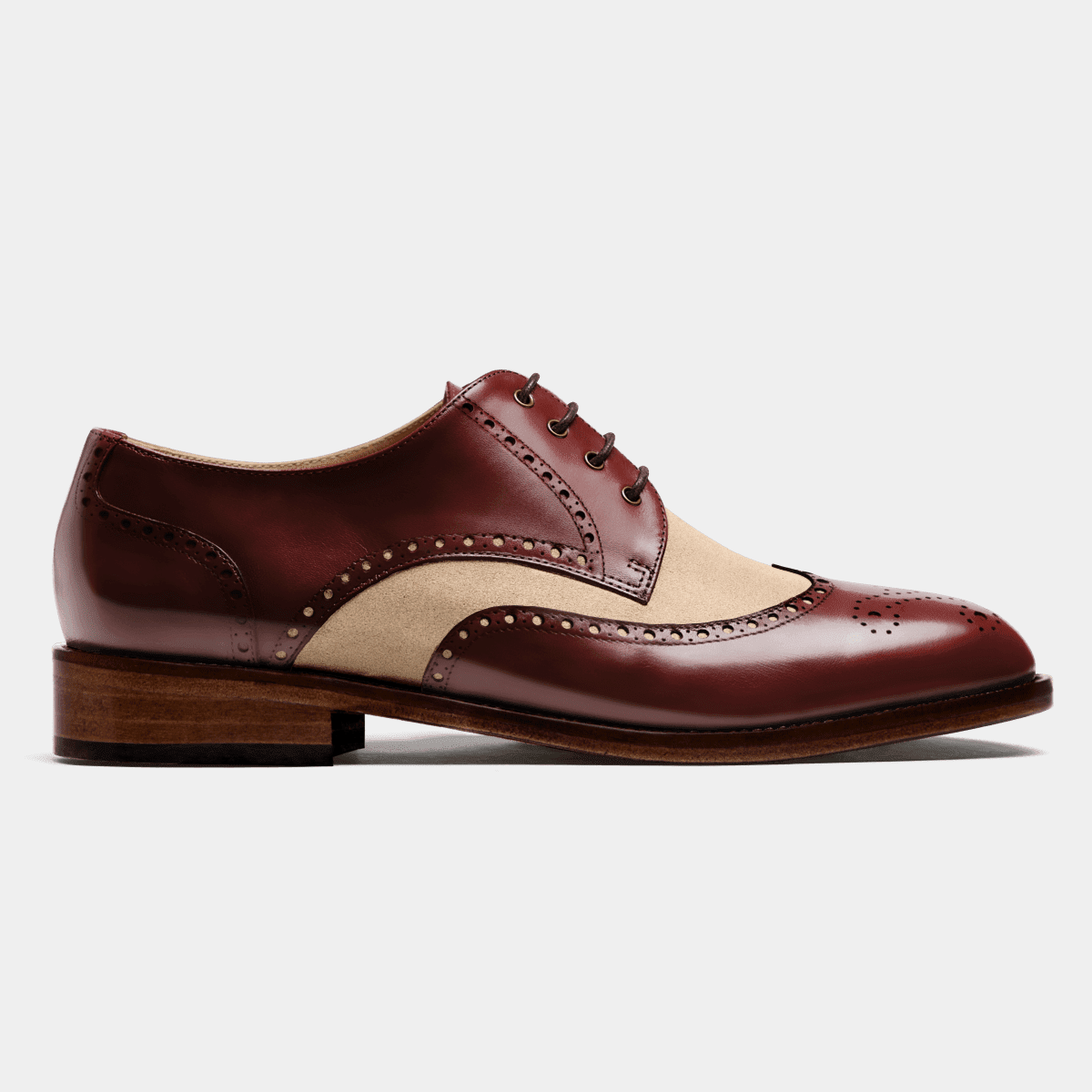 Brogues in beige & burgundy suede & leather