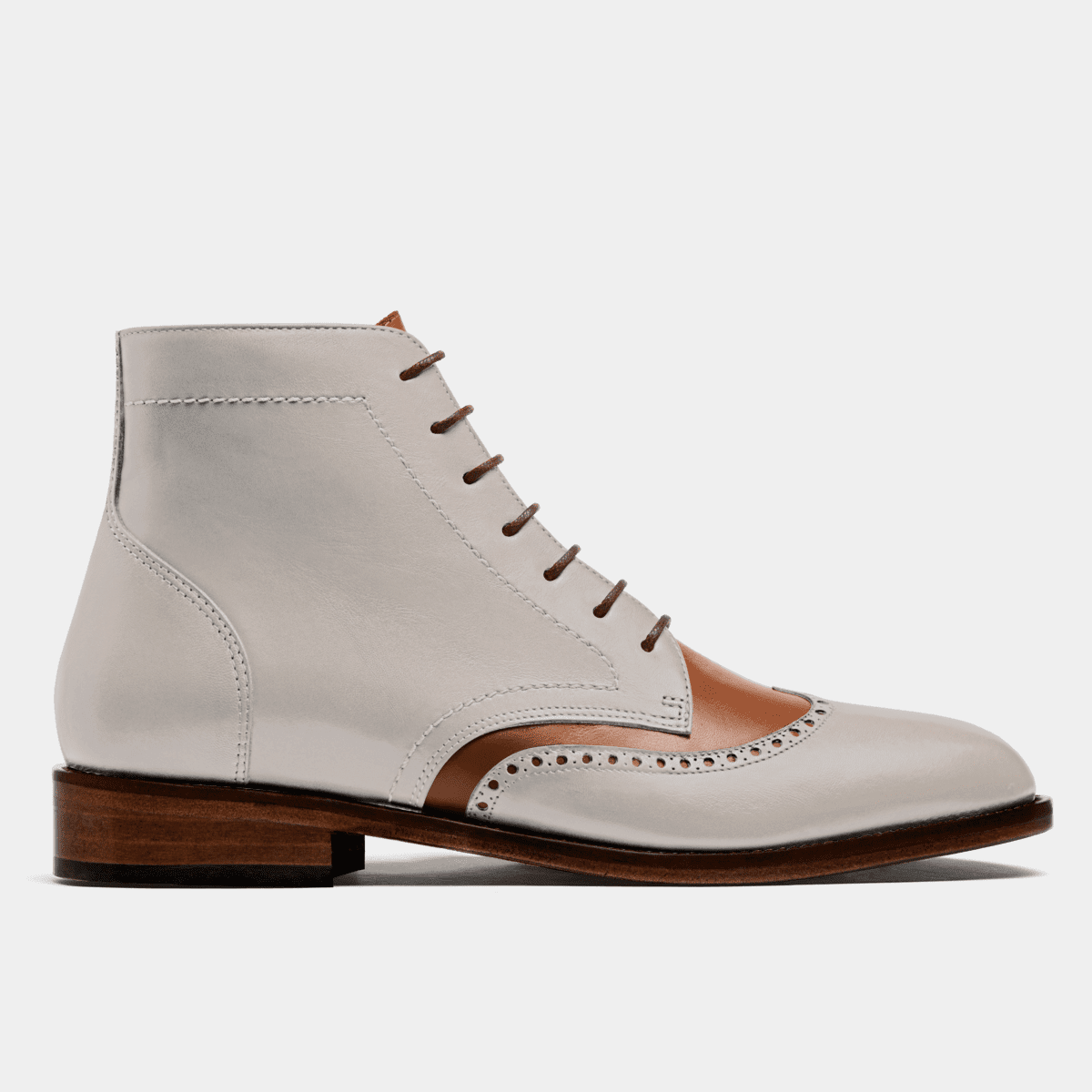 Brogue Dress Boots in brown & white leather
