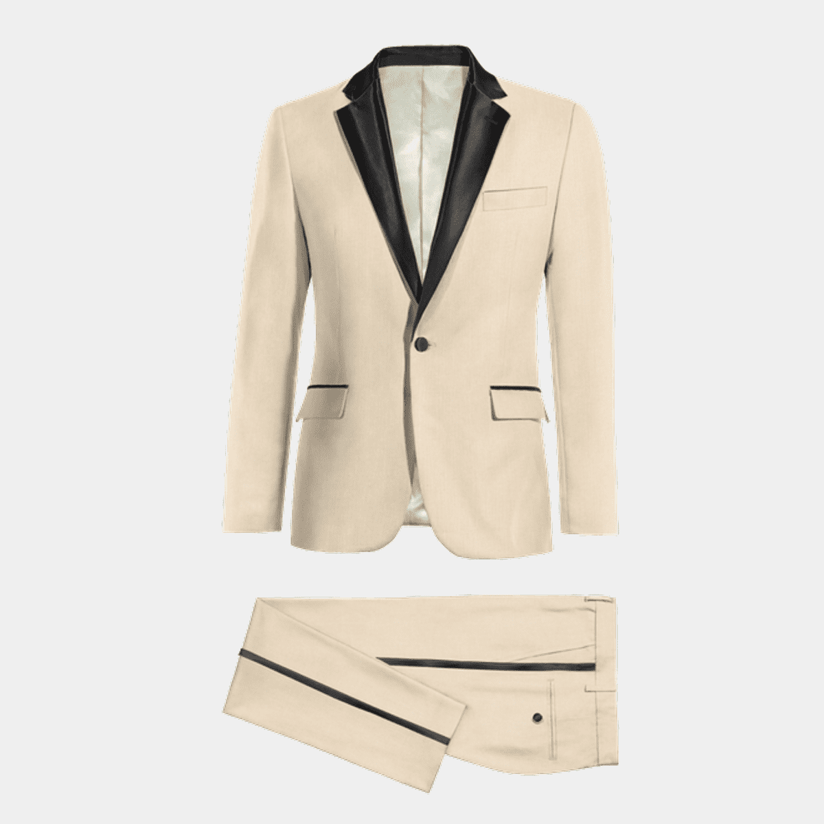 Creme knitterfrei Smoking mit schwarzem Revers