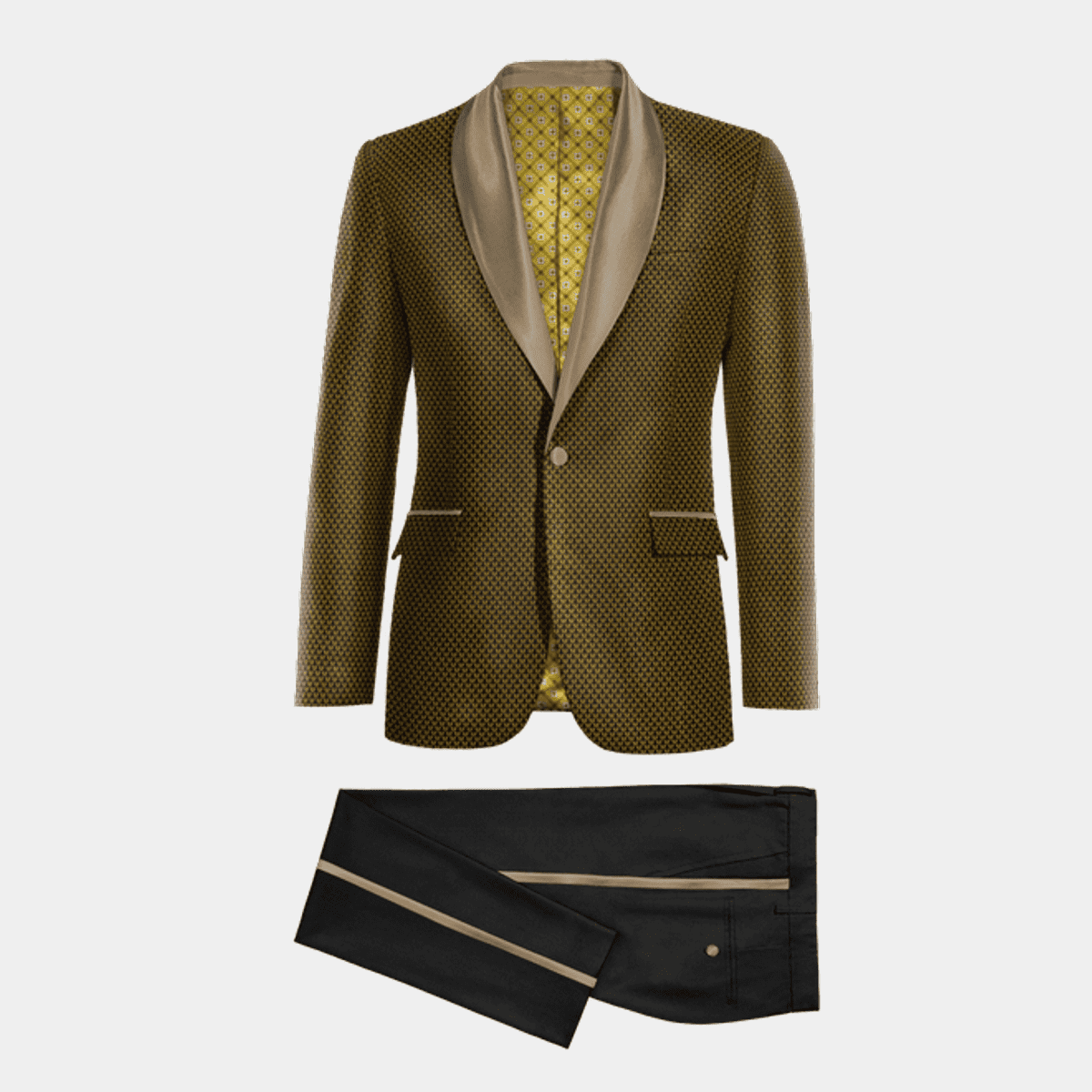 Gold jacquard Dinner jacket with black Trousers