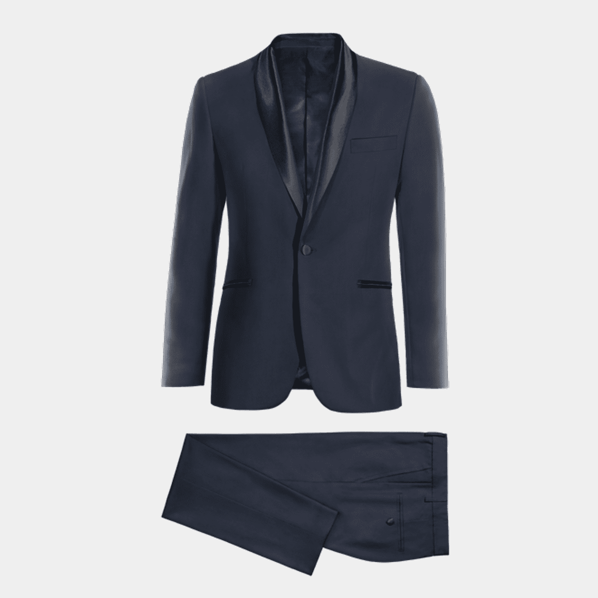 Navy blue lightweight stretch Tuxedo with black lapel