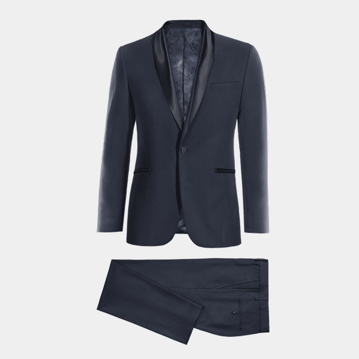 Navy blue slim fit Tuxedo with black shawl lapel