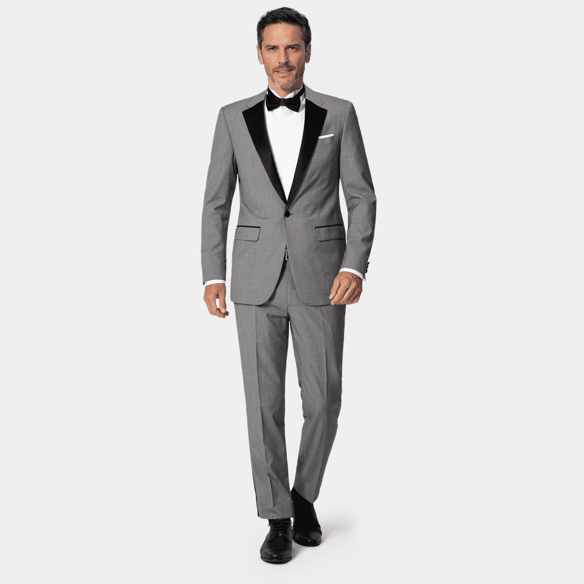 Iron gray slim fit Tuxedo with wide black lapel