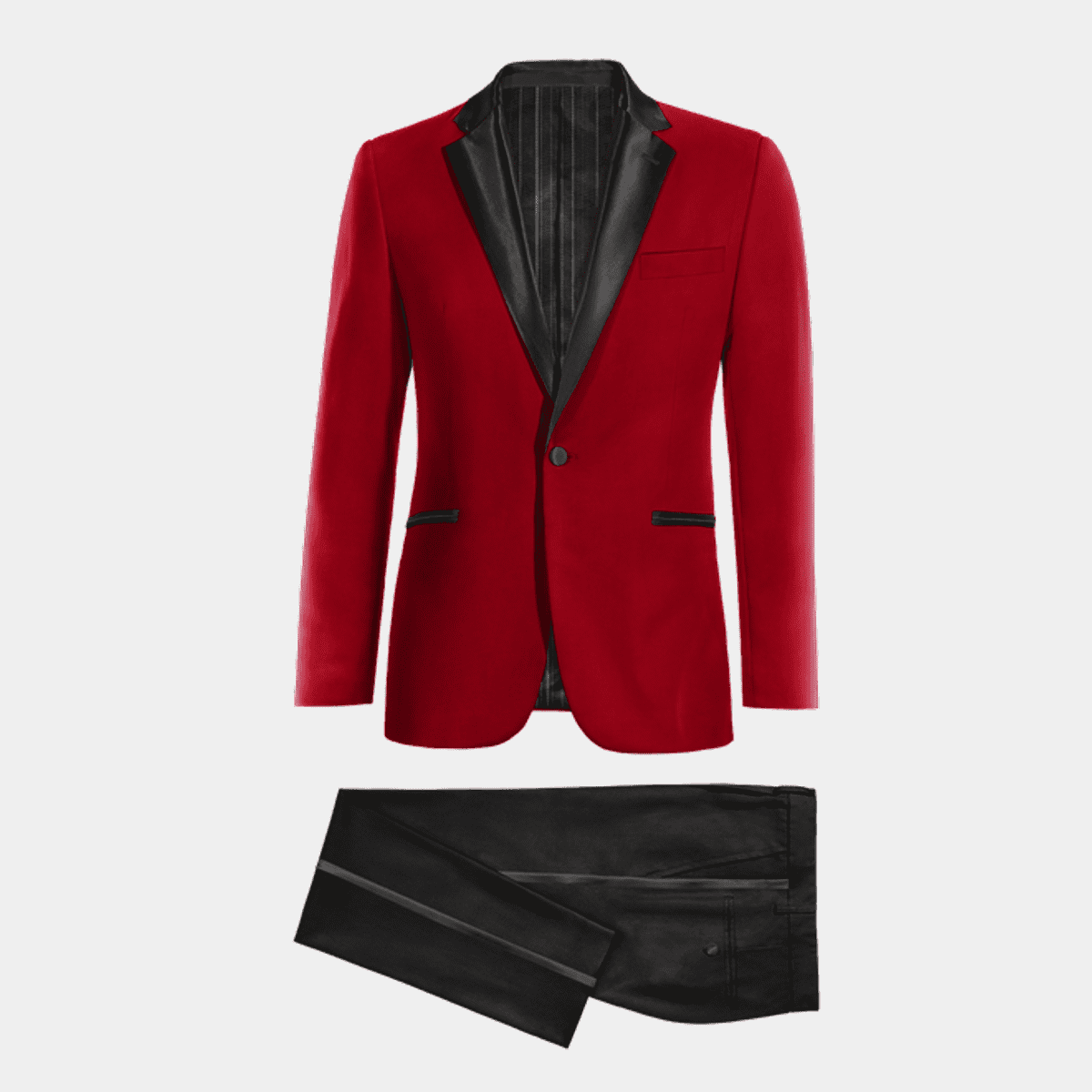 Red velvet Tuxedo Jacket with black lapel & black Trousers