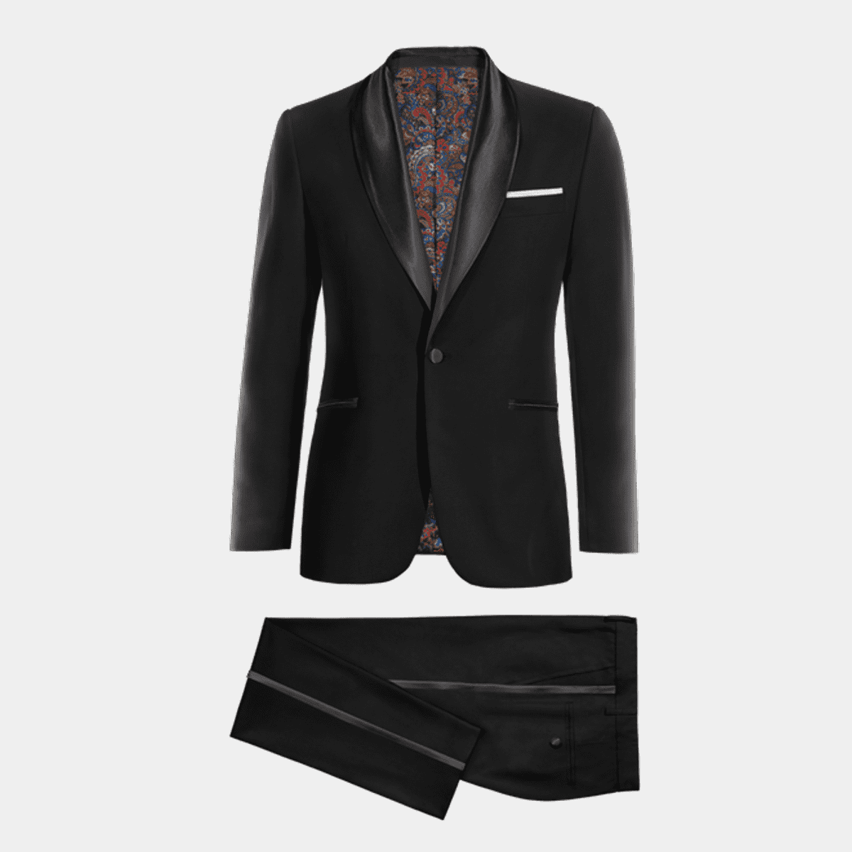 Black stretch Tuxedo with pocket square & wide lapel