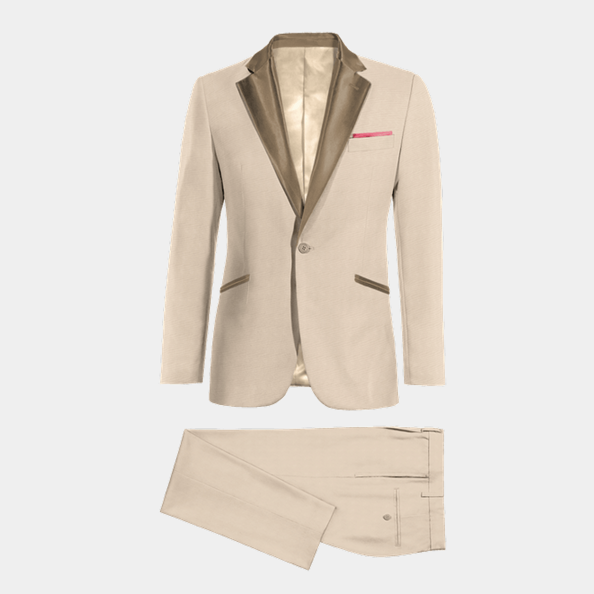 Smoking beige su misura con risvolto largo
