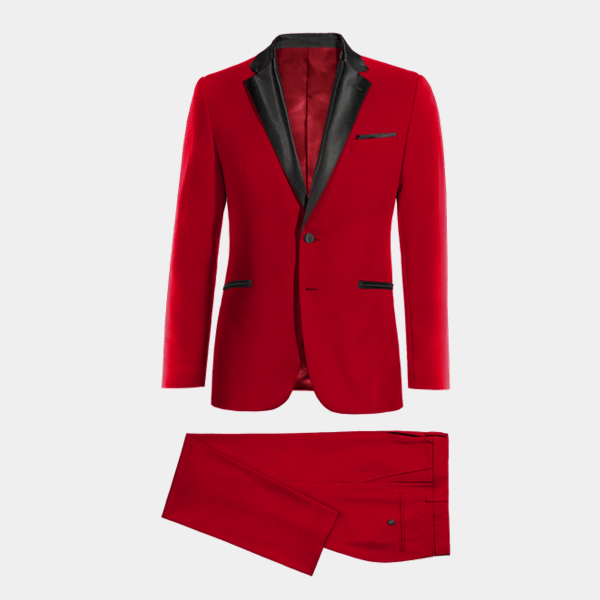 Intense red essential Tuxedo with pocket square & black lapel