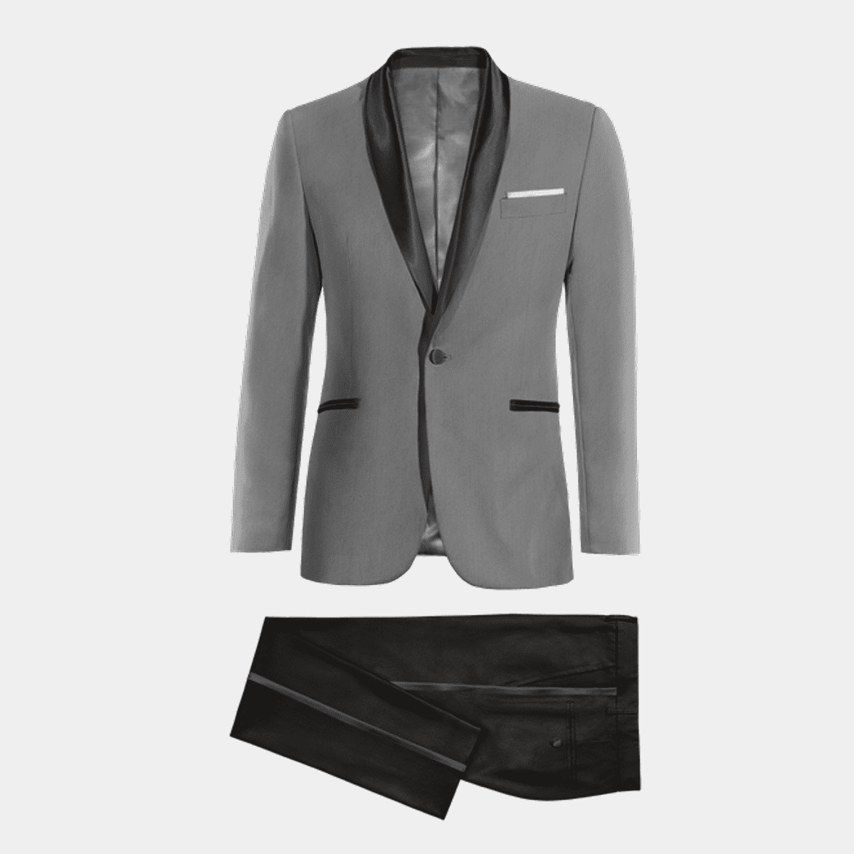 Iron gray Tuxedo Jacket with handkerchief & black lapel & black Trousers