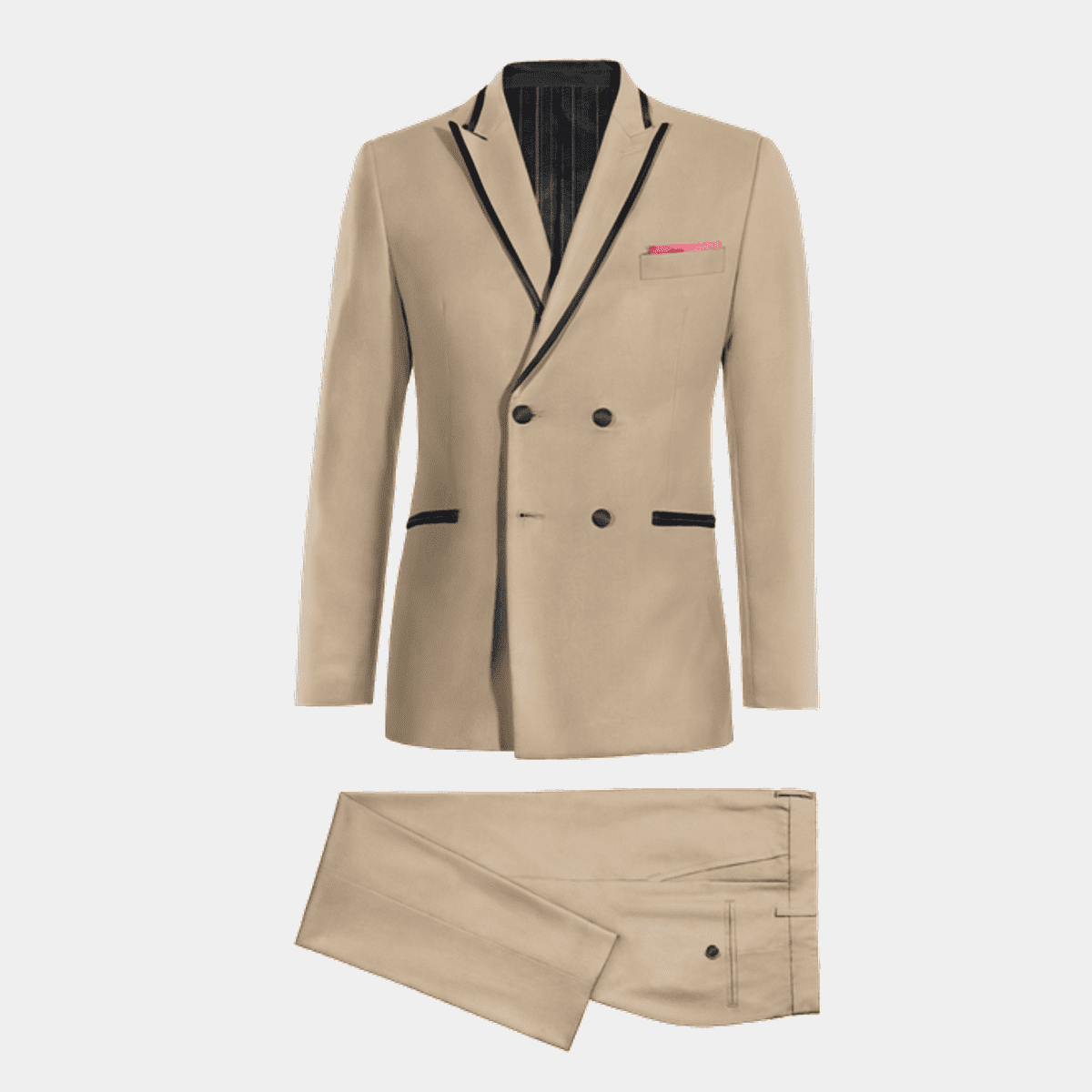 Smoking à double boutonnage beige avec revers noir en pointe