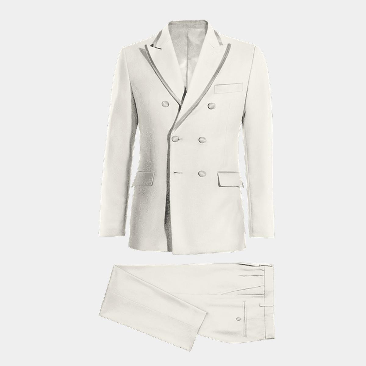 Ivory 6 buttons double breasted Tuxedo with beige lapel trim