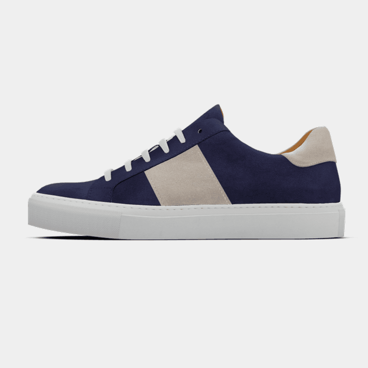 Blauer und grauer Sneaker aus Veloursleder mit Seitenstreifen