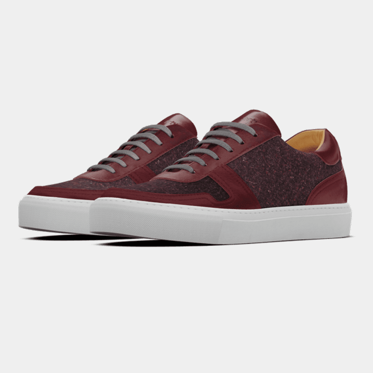 Burgundy leather and tweed Trainers with grey laces